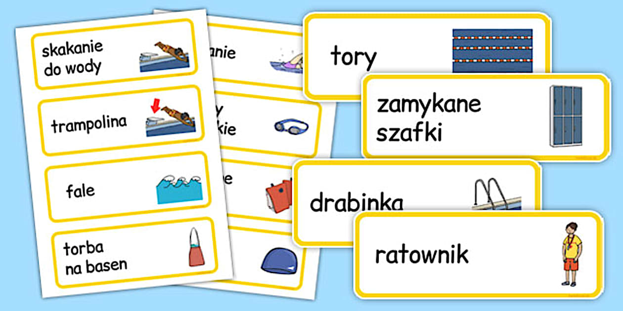 Karty ze słownictwem Pływalnia po polsku (teacher made)