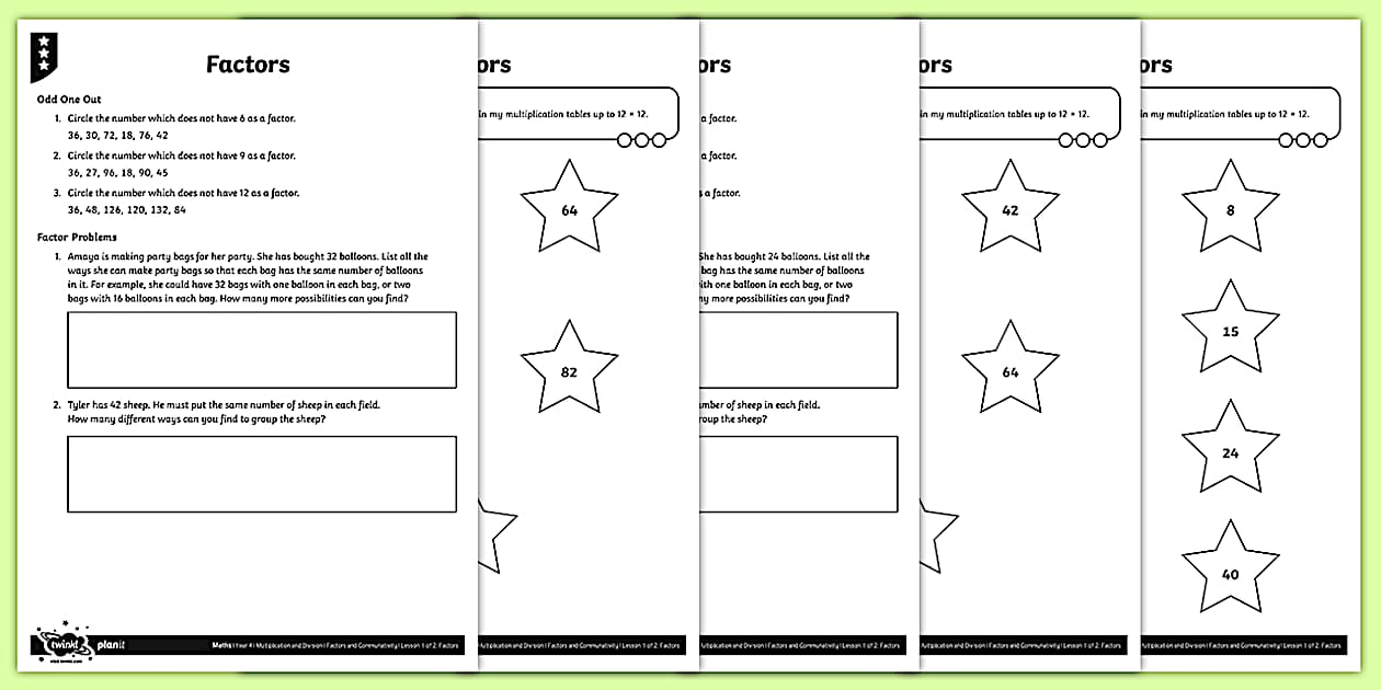 Factor Pairs Worksheets - Primary Resources (teacher made)