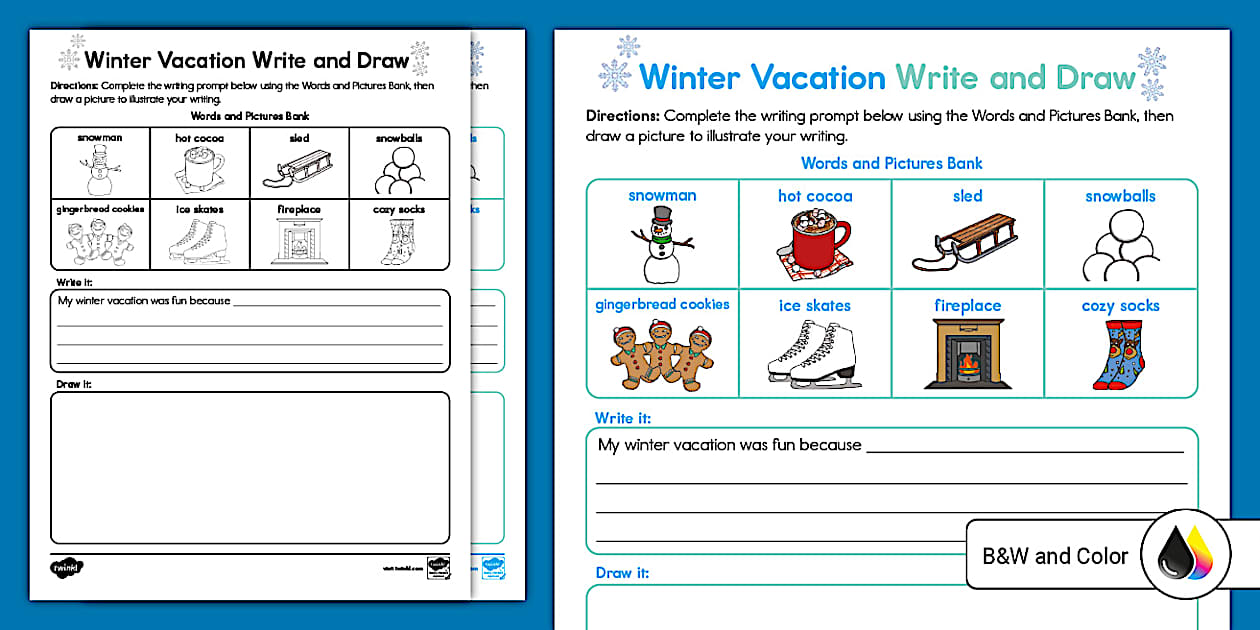 Kindergarten Winter Vacation Write and Draw Worksheet