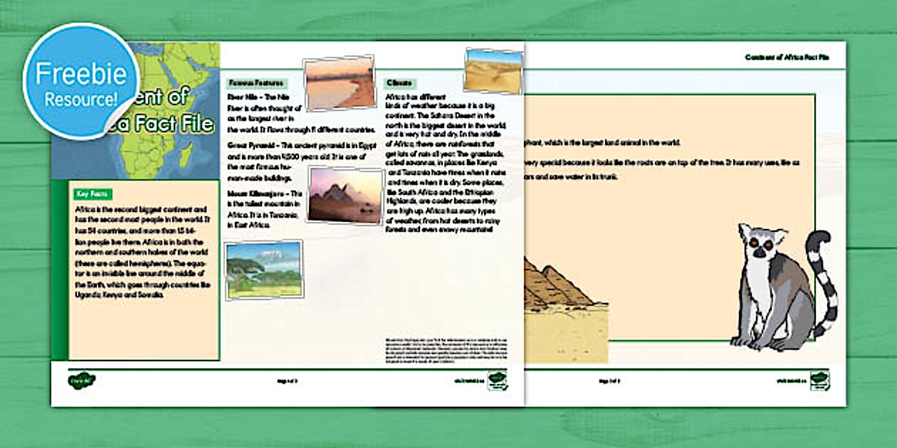 Continent of Africa Primary Fact File (teacher made)