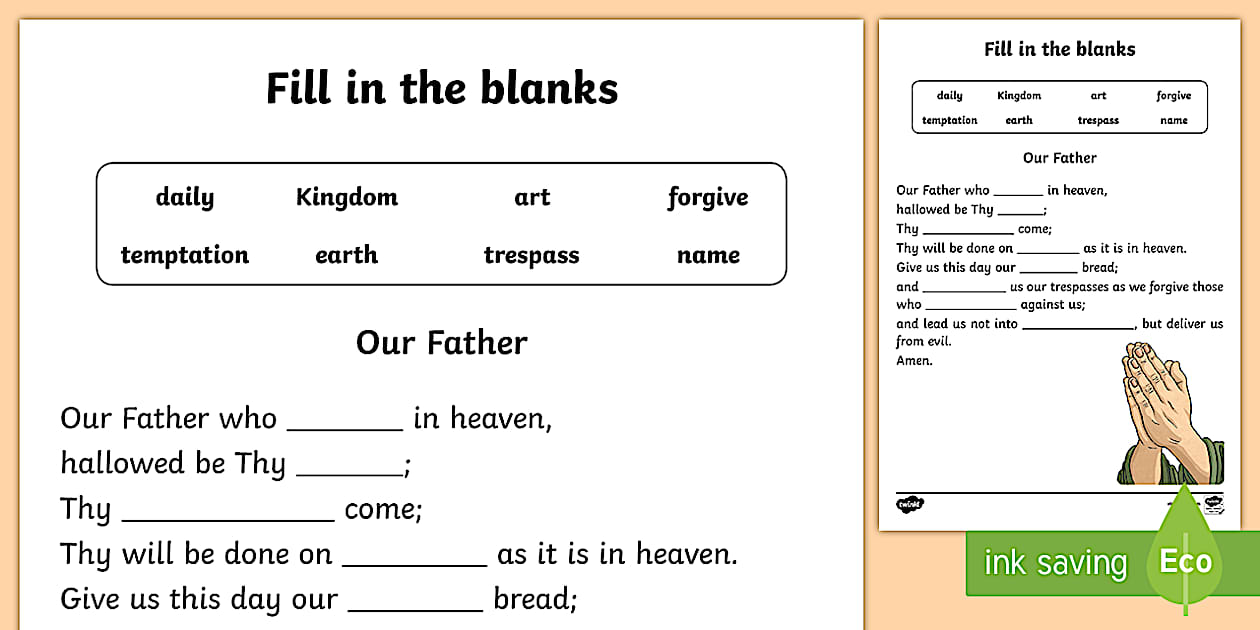 Editable Our Father Fill in the blanks Worksheet - Twinkl