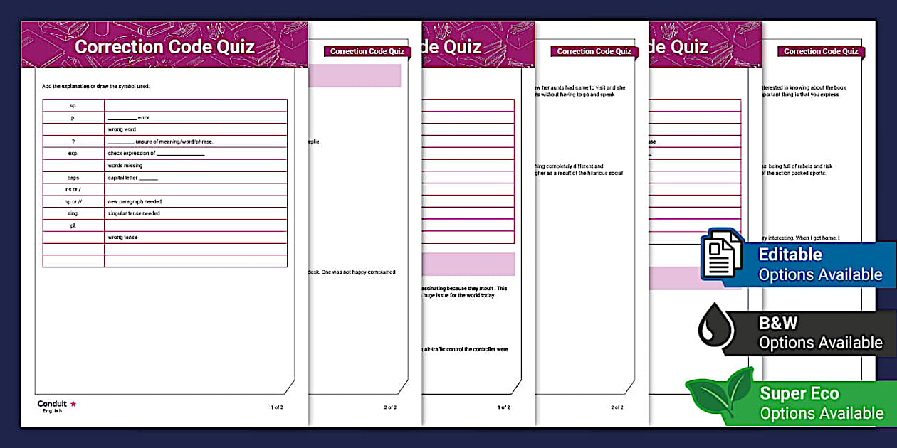 Differentiated Correction Code Quiz (teacher made) - Twinkl