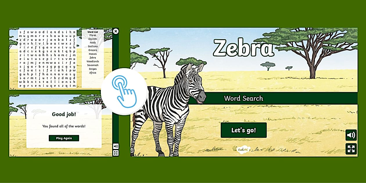 Interactive Zebra Word Search | Twinkl | KS1 | Word Search