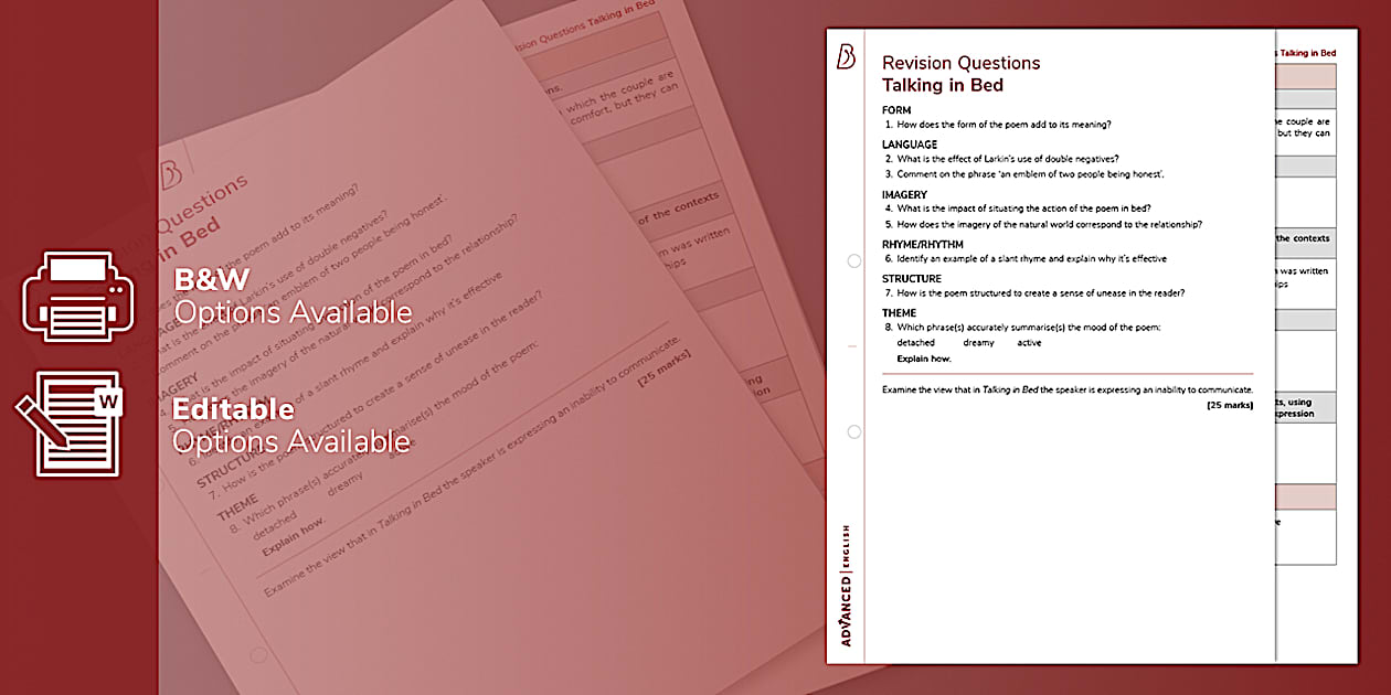 Talking in Bed Poem | AS Level English Revision Questions