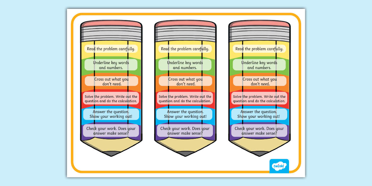 Problem Solving Pencil Bookmark or Visual Aid (teacher made)