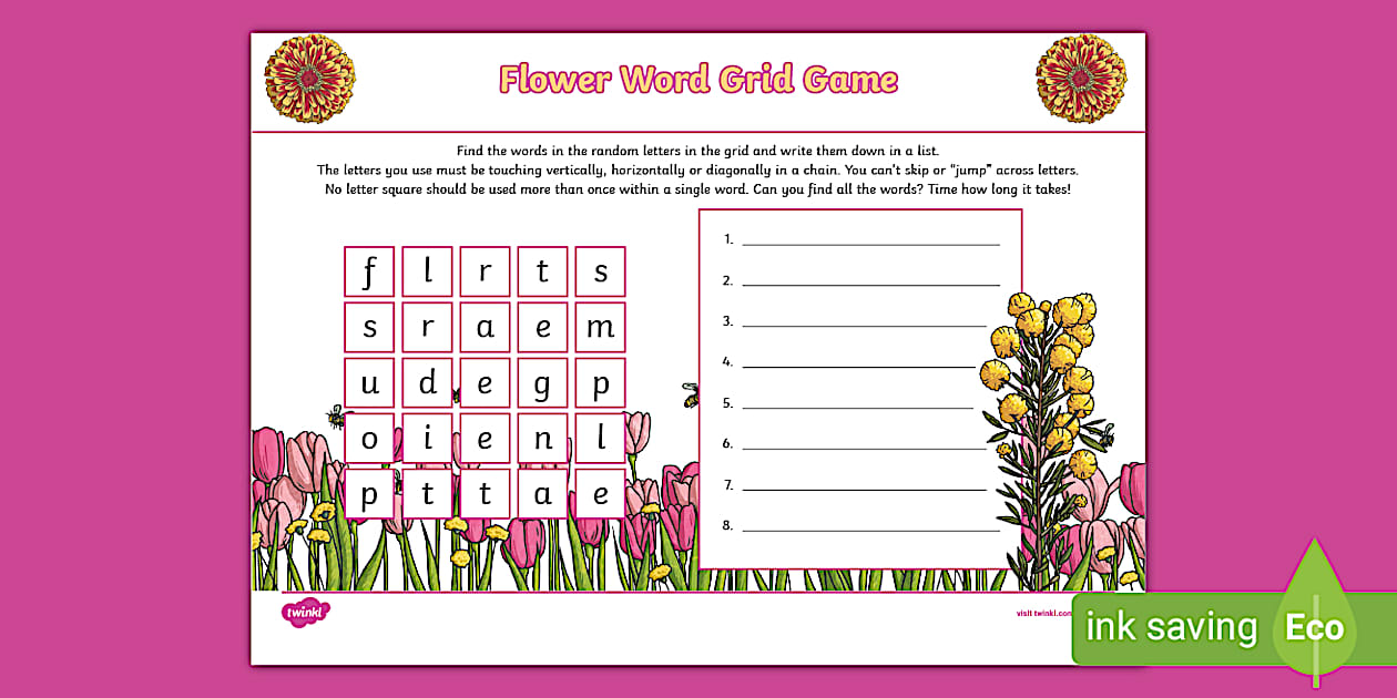 Flowers Word Grid Game (teacher made) - Twinkl