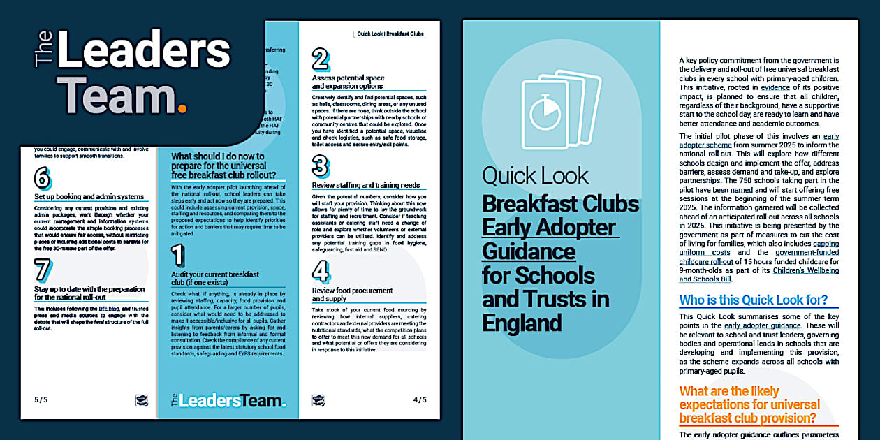 Breakfast Clubs Early Adopter Guidance for Schools and Trusts in England