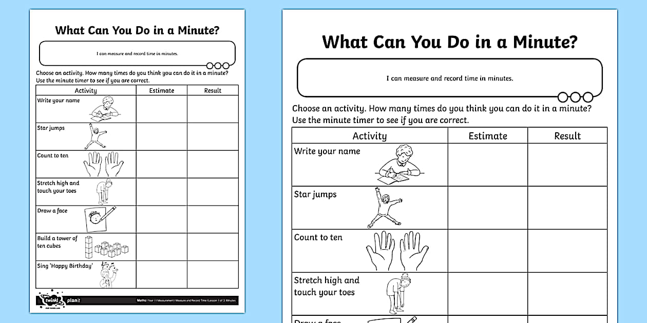 Editable What Can You Do in a Minute? Worksheet - Twinkl