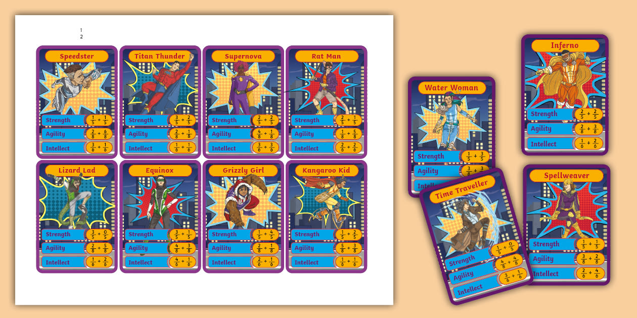 👉 Superhero-Themed Adding Fractions - KS2 Maths Top Cards Game