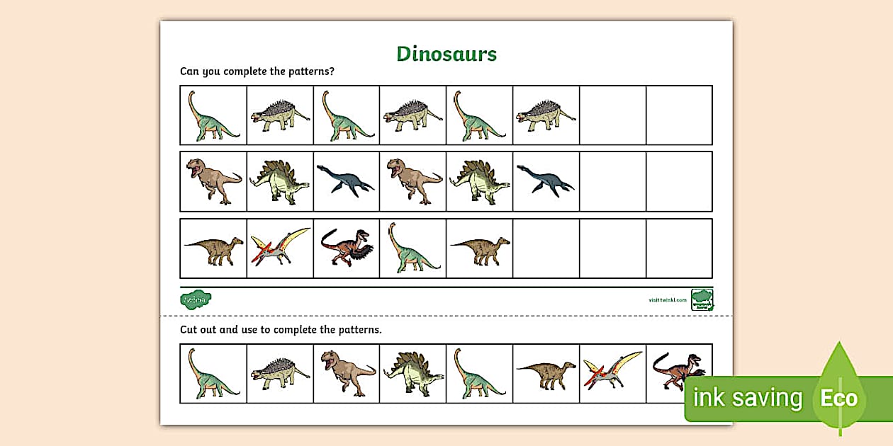 Cursive Dinosaur Complete the Pattern Worksheet - Twinkl