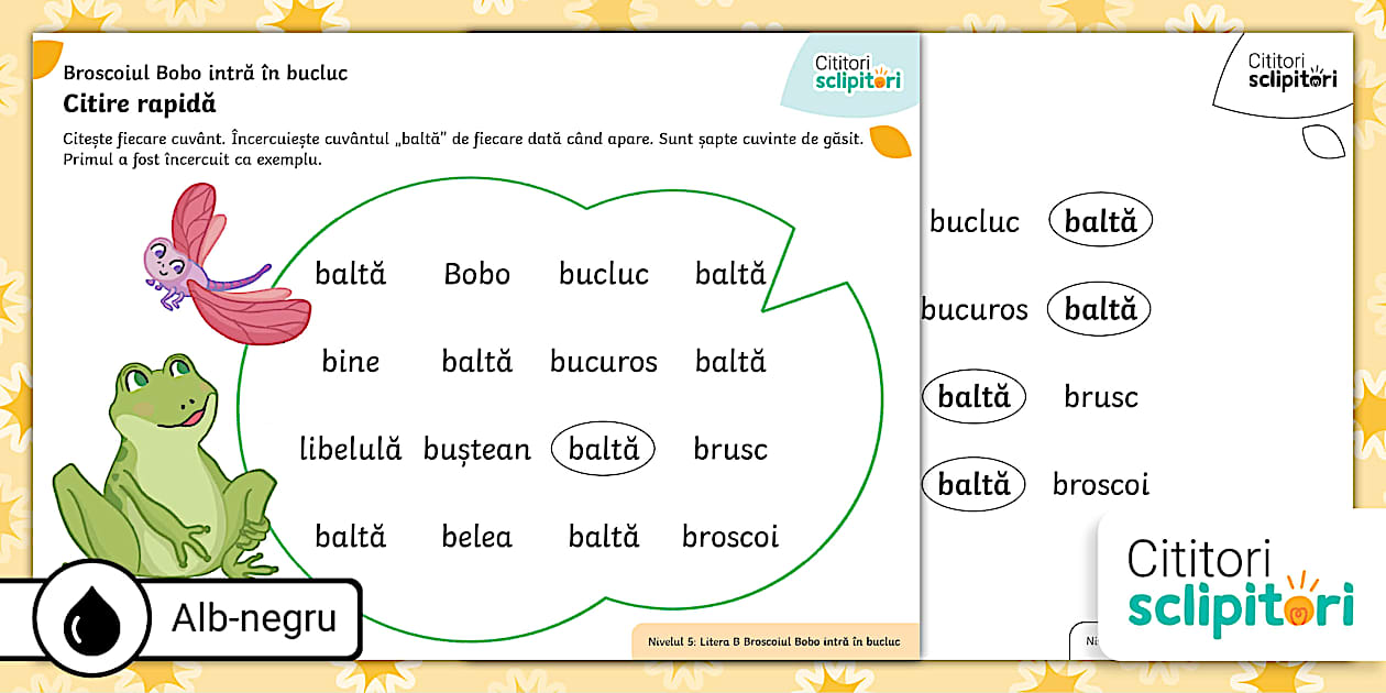 Broscoiul Bobo intră în bucluc – Fișă de citit Litera B