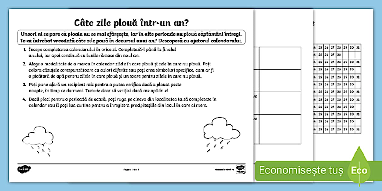 Calendar pentru ploaie – Fișă de cercetare - Twinkl