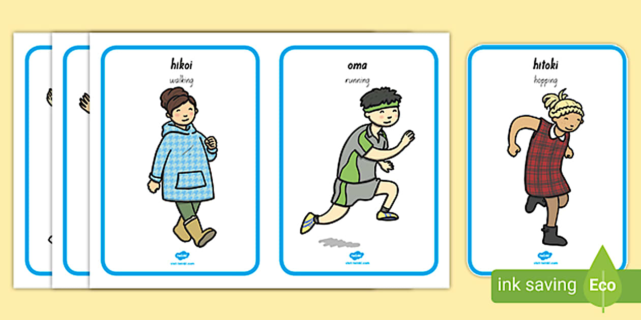 Cursive PE Physical Action Word and Picture Te Reo Māori Cards