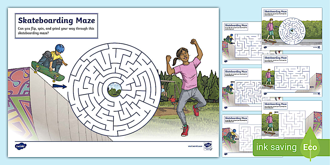 Skateboarding Maze Activity Worksheets | Twinkl | KS1
