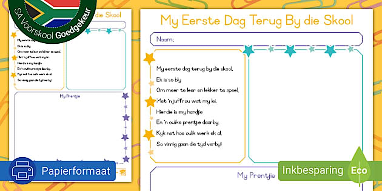 My Eerste Dag Terug By die Skool Handafdruk Aktiwiteit