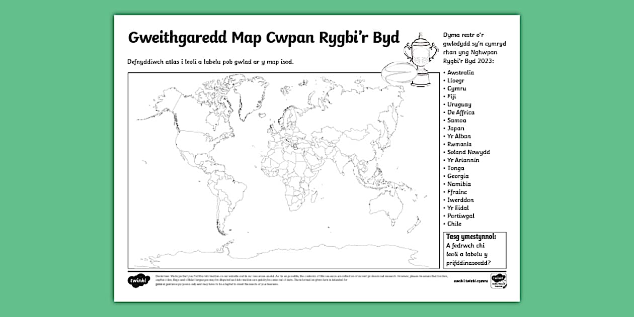 Gweithgaredd Map Cwpan Rygbi'r Byd (teacher made) - Twinkl