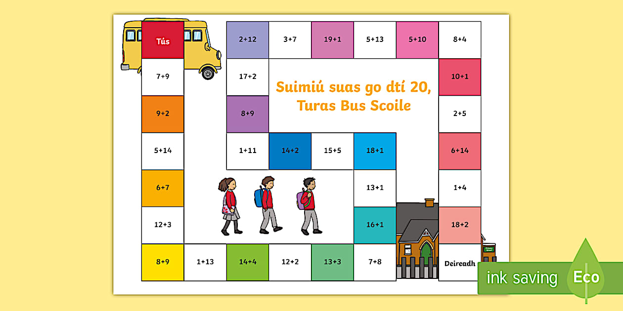 Suimiú Suas go dtí 20, Turas Bus Scoile Cluiche - Twinkl