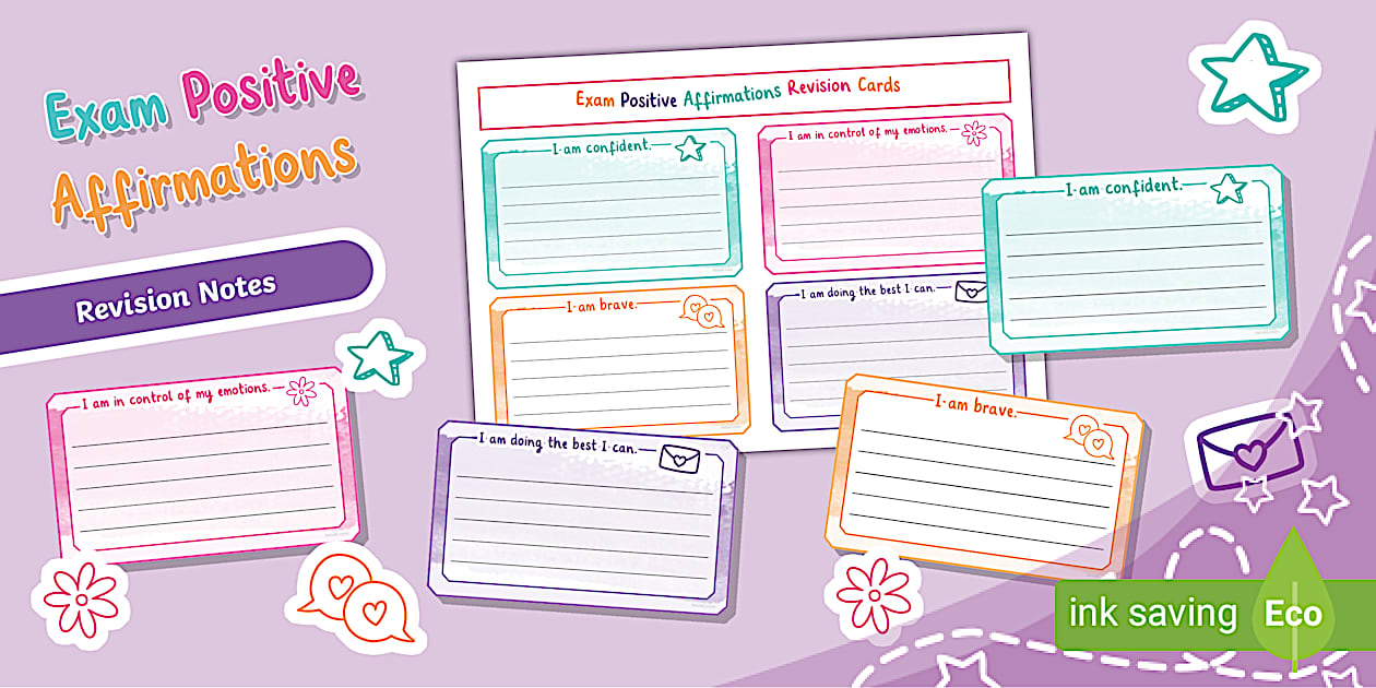 Exam Positive Affirmations Revision Cards (teacher made)