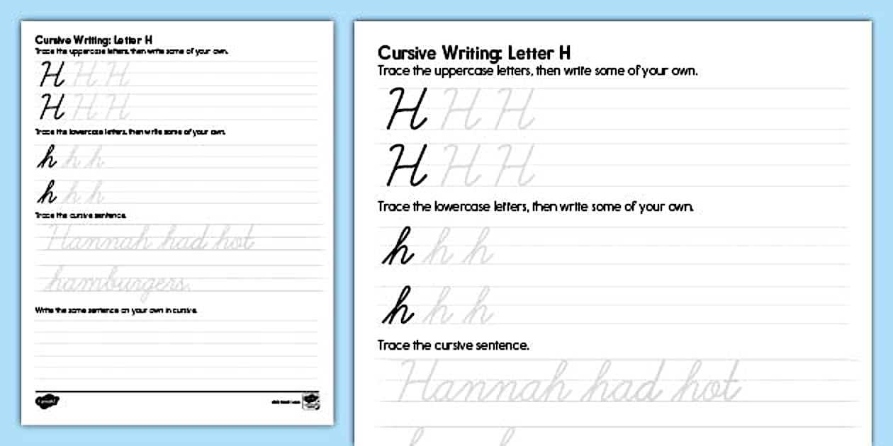 Cursive Letter Writing: Letter H Worksheet (teacher made)
