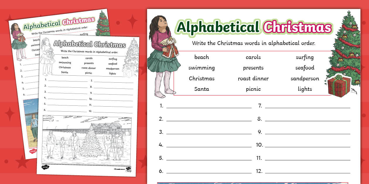 Christmas Vocabulary Alphabet Ordering Worksheet
