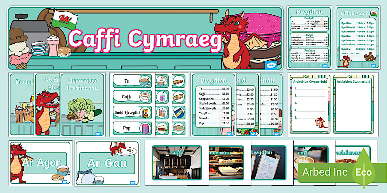 Pecyn Chwarae Rôl Caffi Cymraeg (teacher made) - Twinkl