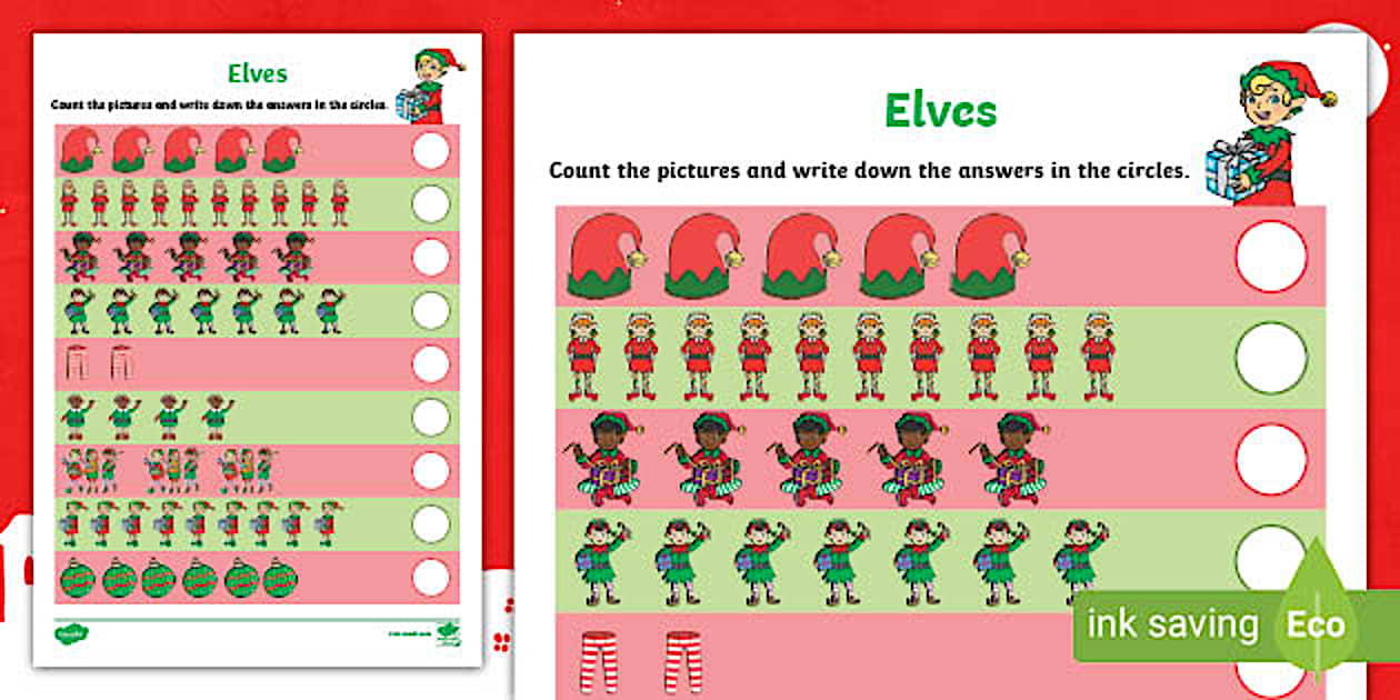 Elf Themed Counting Worksheet / Worksheet - Twinkl