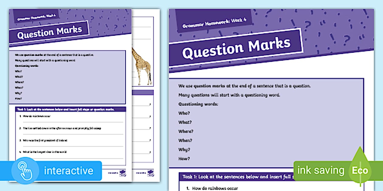 Grammar Homework Week 4 Question Marks 3rd/4th Class