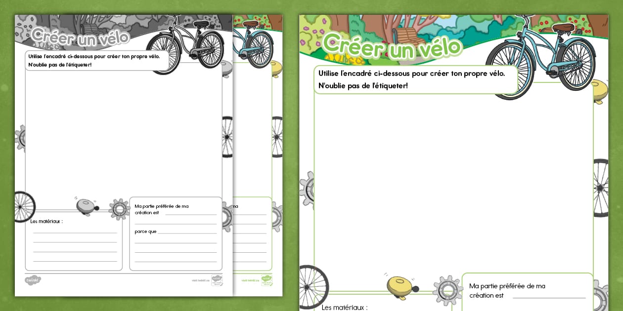 Feuille d'activité : Créer un vélo - Twinkl