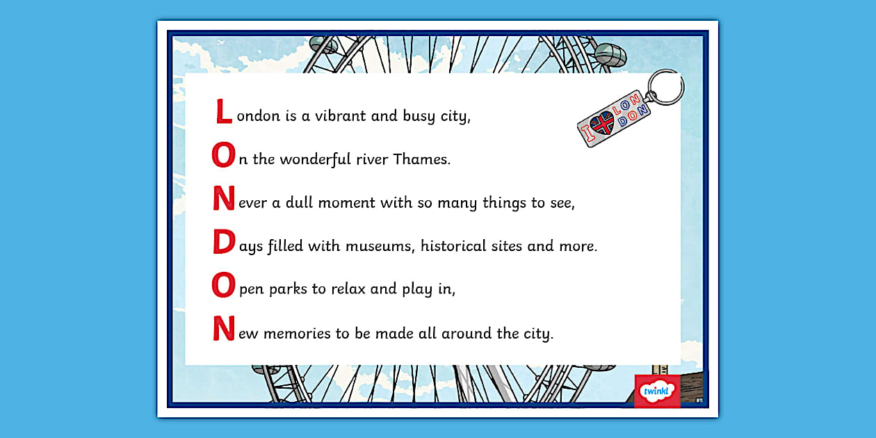 London Acrostic Poem Example and Template (teacher made)
