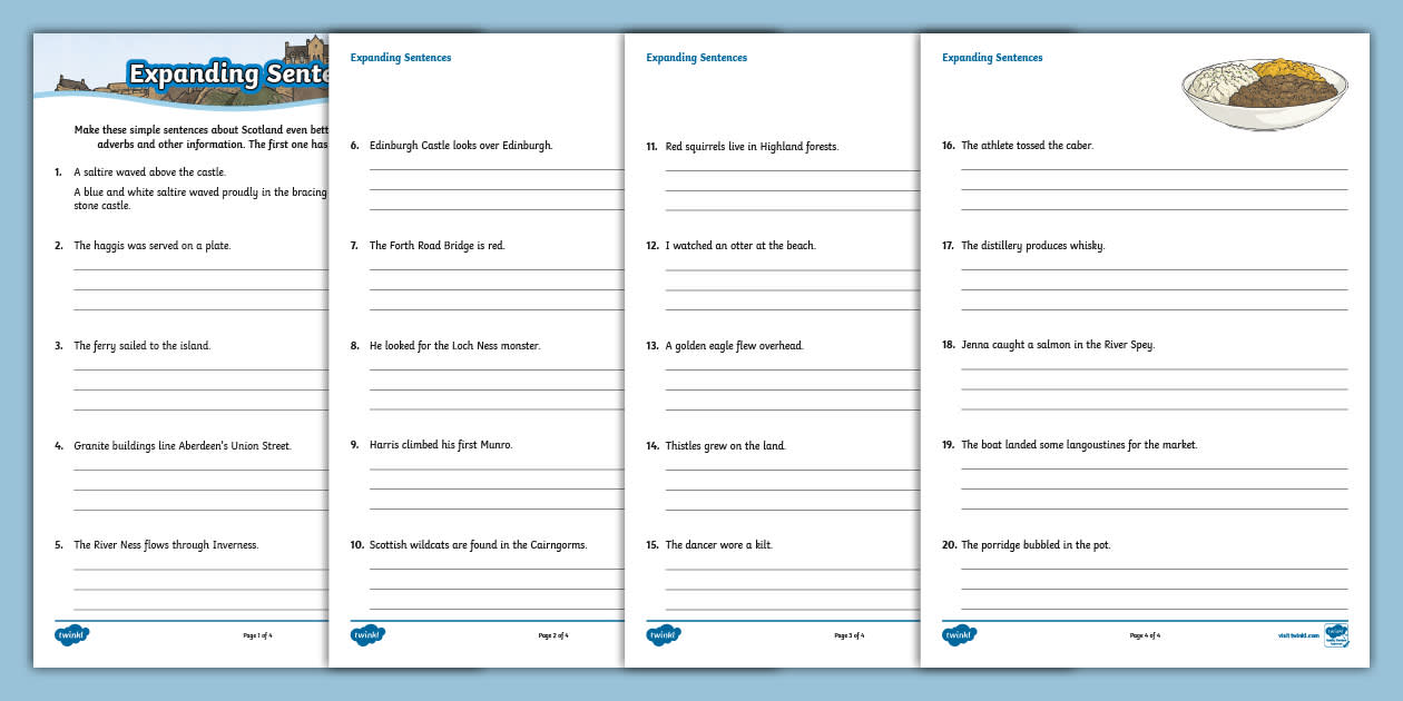 Expanding Sentences - Scotland Activity Sheet - Twinkl