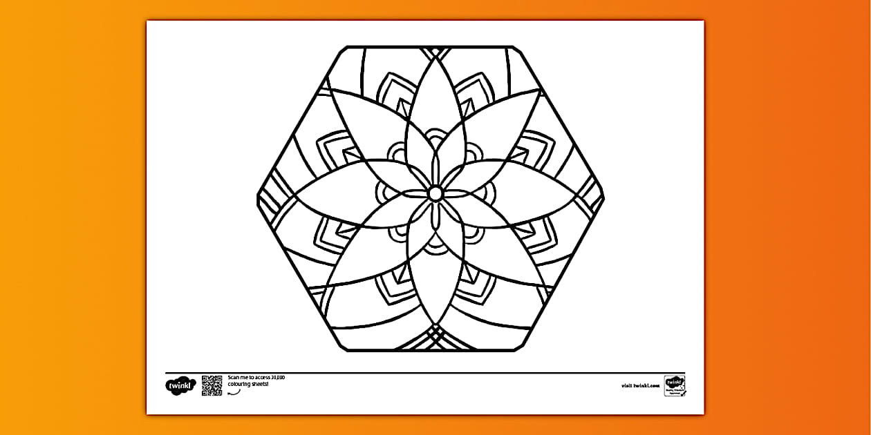 Hexagon Mandala Colouring Page (teacher made) - Twinkl