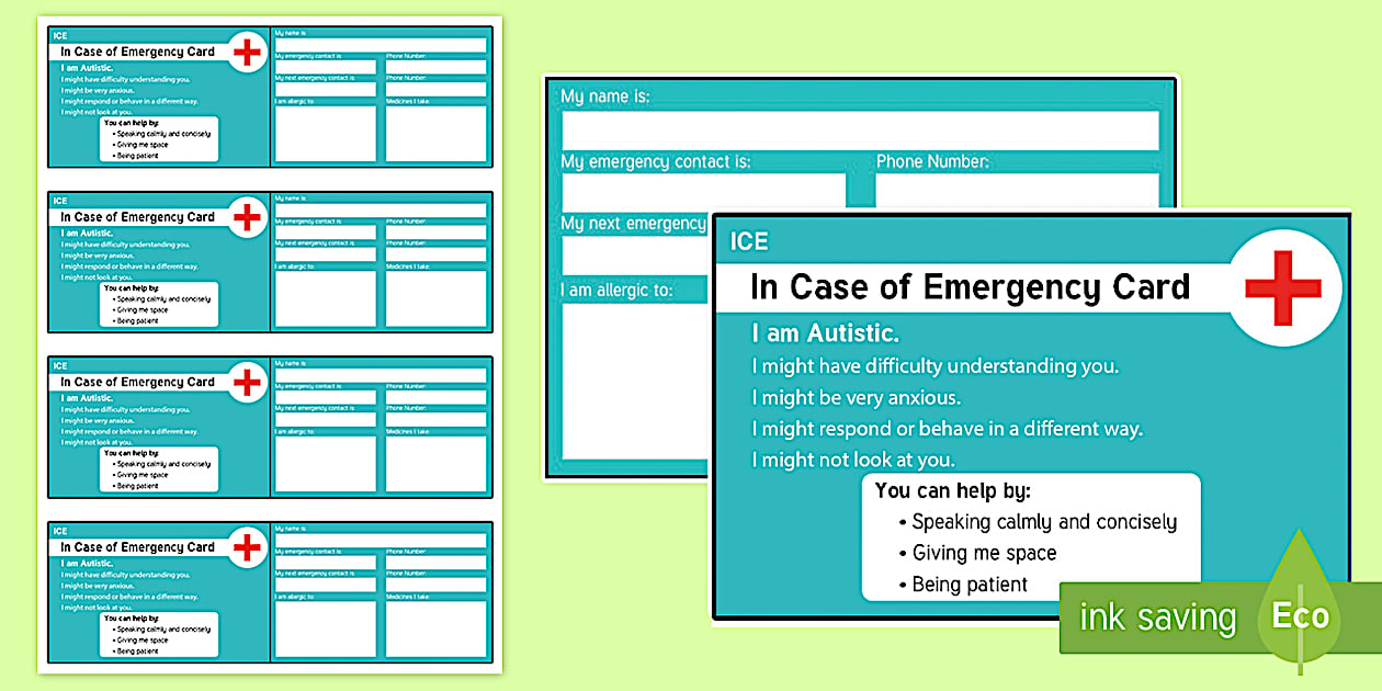 Editable In Case of Emergency Autism Information Cards