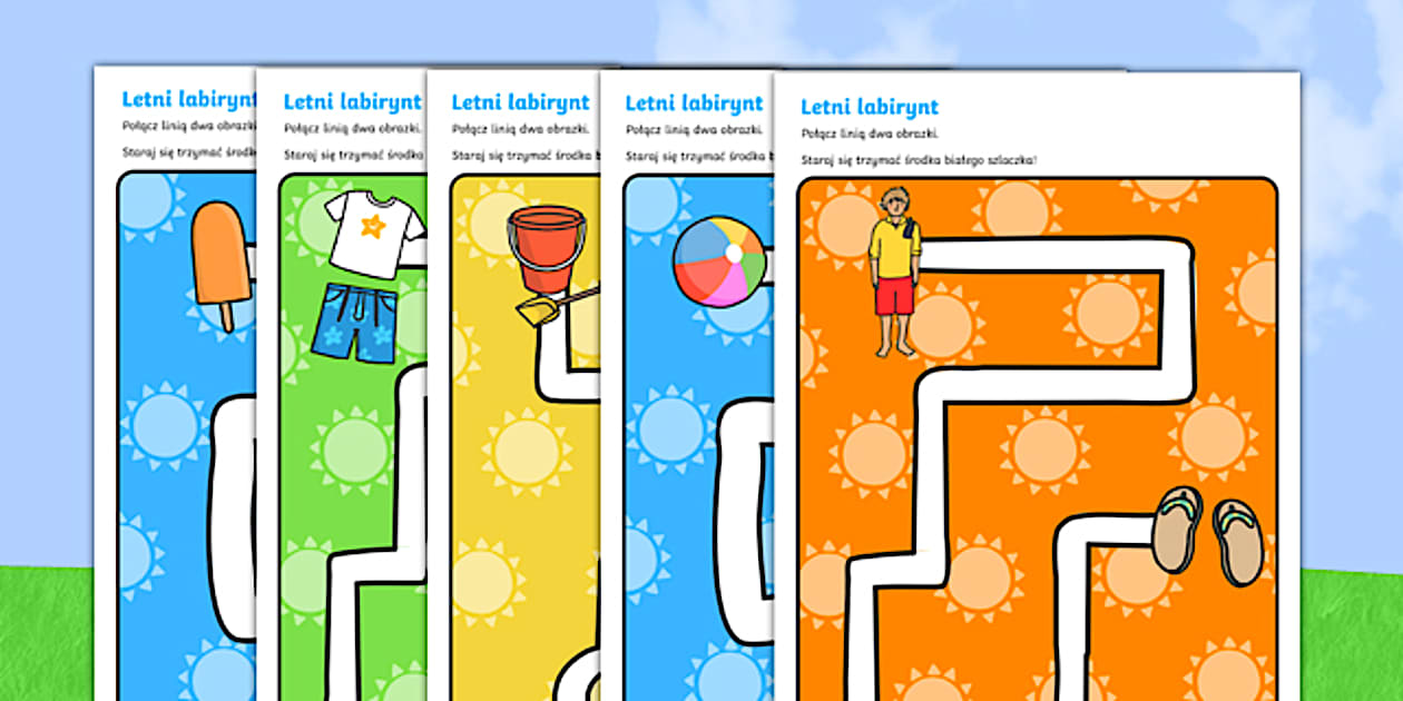 Karta Letni Labirynt Ćwiczenie chwytu ołówka po polsku, worksheet