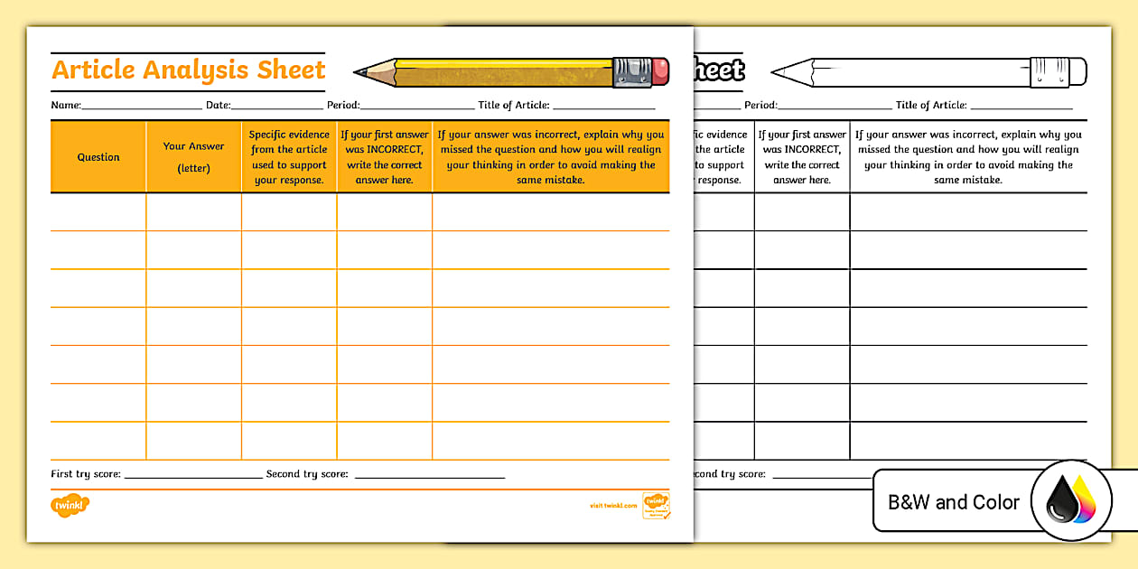 Sixth Grade Article Analysis Template (Teacher-Made)