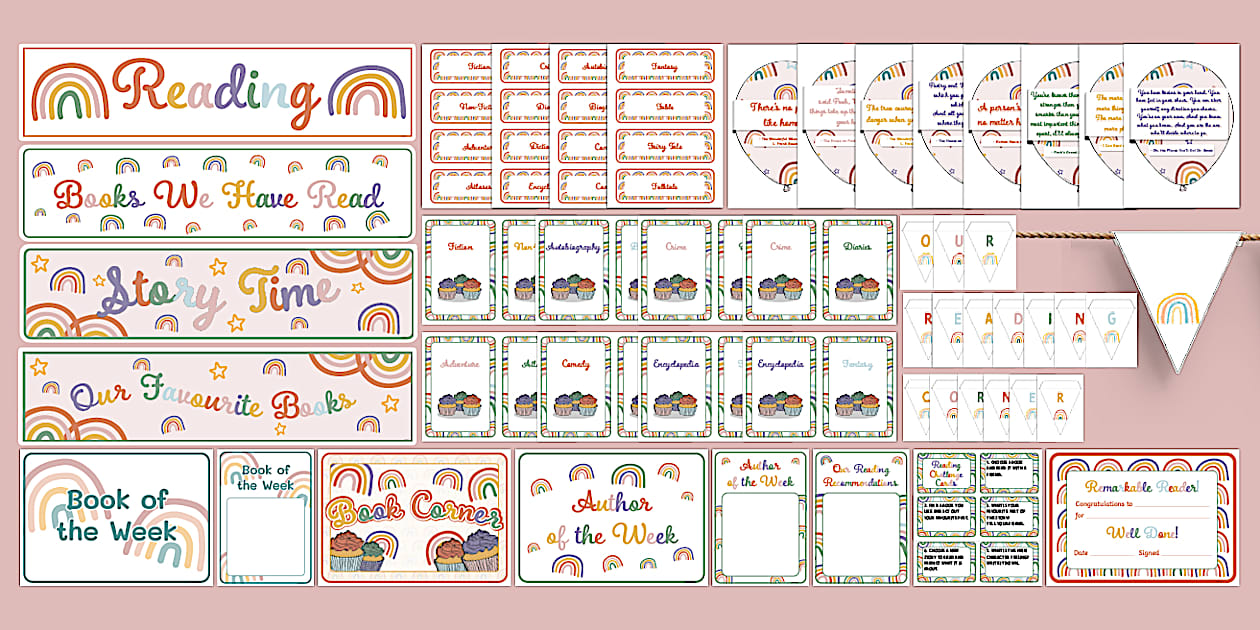 Muted Rainbow Themed Reading Area Display Pack - Twinkl