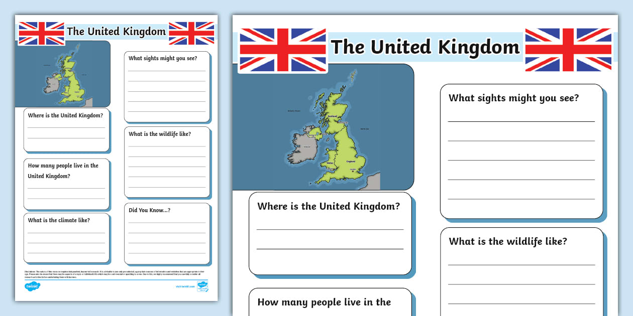 UK Fact File Template, The United Kingdom Writing Frame