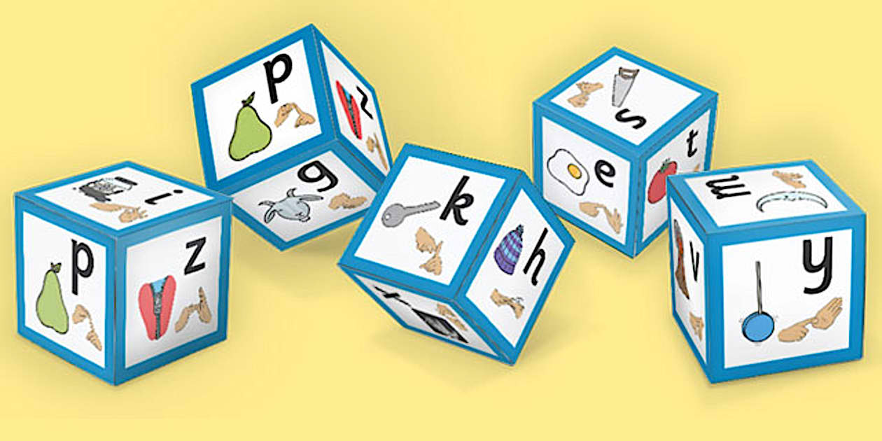 Editable Phase 1 Alphabet Sound Dice with Images and British Sign Language