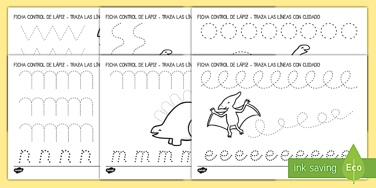 Ficha de motricidad fina - trazo: Dinosaurios