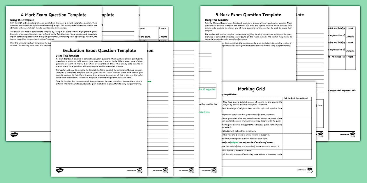 GCSE Exam Question Templates Exam Questions Pack - Twinkl