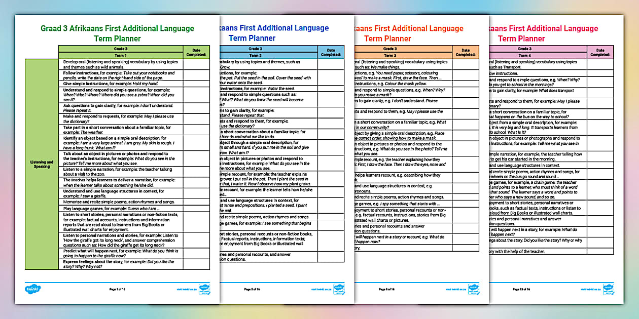 Grade 3 Afrikaans First Additional Language Planner - Twinkl