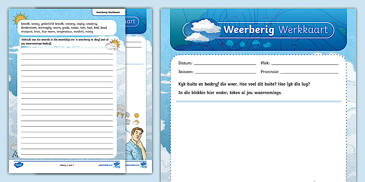 Weerberig Werkkaart | Afrikaans Weather Report