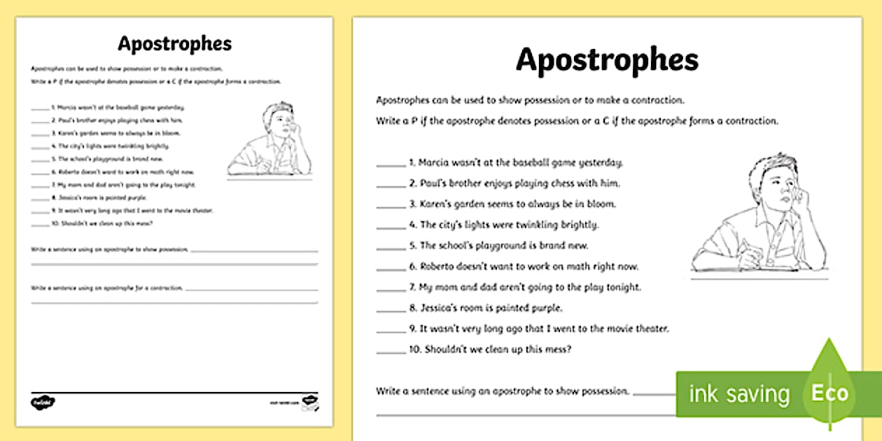 Apostrophe Worksheet Worksheet | Printable ELA Resources