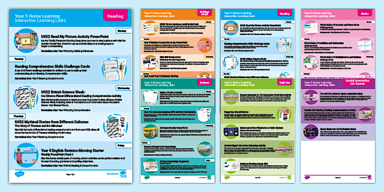 Year 5 Interactive Home Learning Links (teacher made)