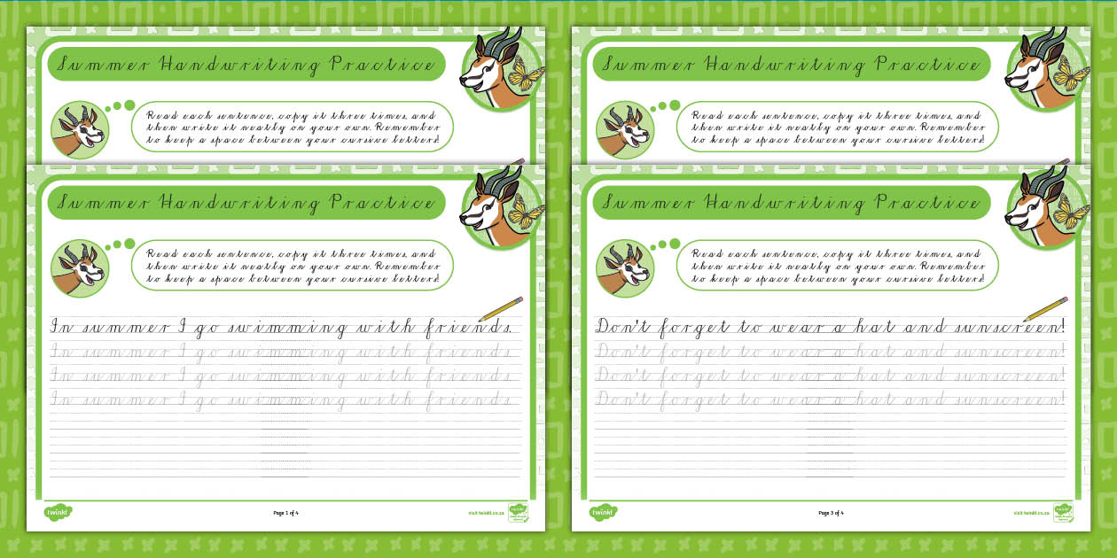 The Journey to Continuous Cursive: Summer Sentences Handwriting Practice