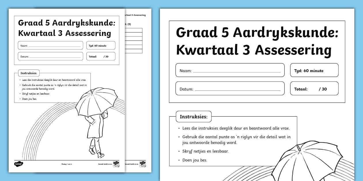 Graad 5: Aardrykskunde Assessering - Kwartaal 3 - Twinkl