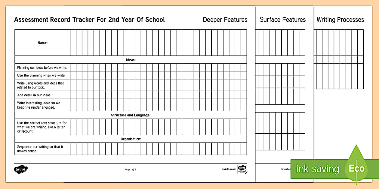 New Zealand 2nd Year of School Writing Assessment Tracker