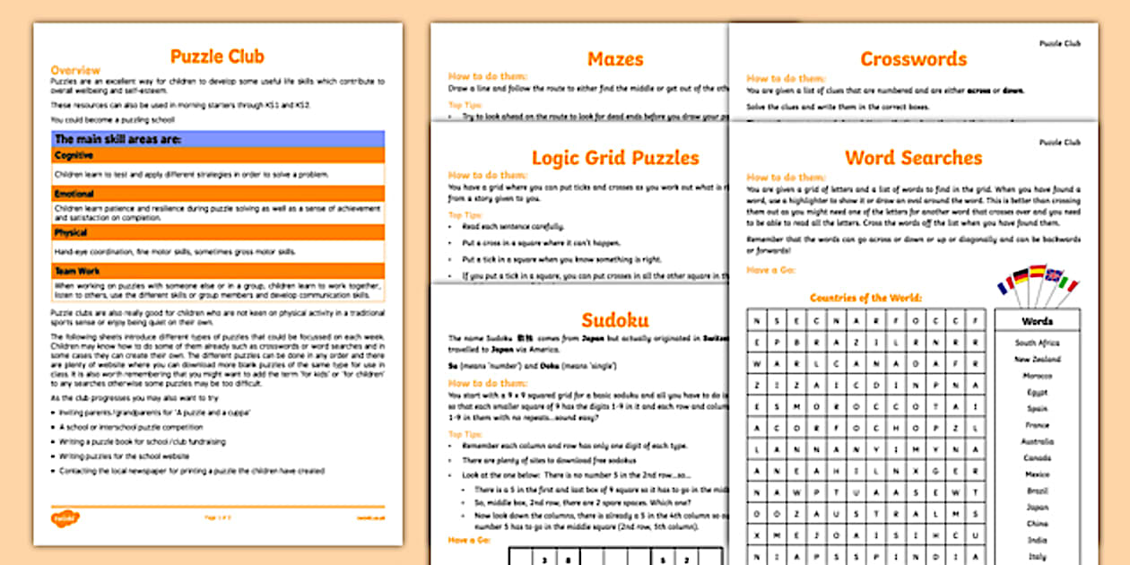 Puzzle Club Guidance and Plans for Teachers (teacher made)