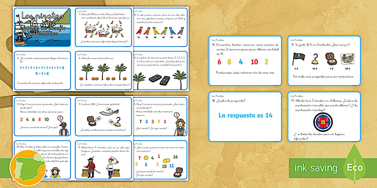 Tarjetas de desafío matemático: Los piratas (teacher made)