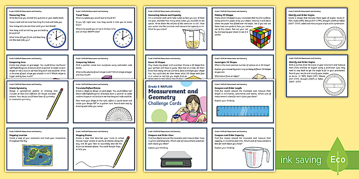 Grade 5 NAPLAN Measurement and Geometry Challenge Cards