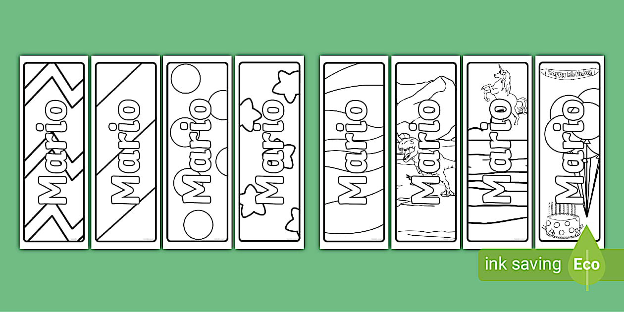 Mario Name Simple Colouring Bookmarks | Twinkl Bookmarks